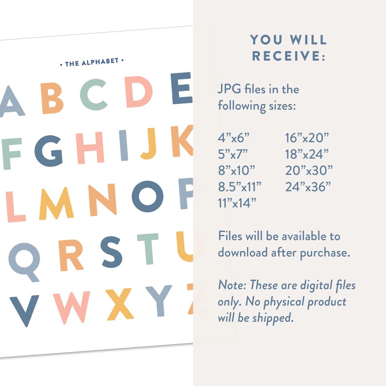 Pastel Alphabet Poster: A to Z Printable Wall Art (digital Download) - Etsy