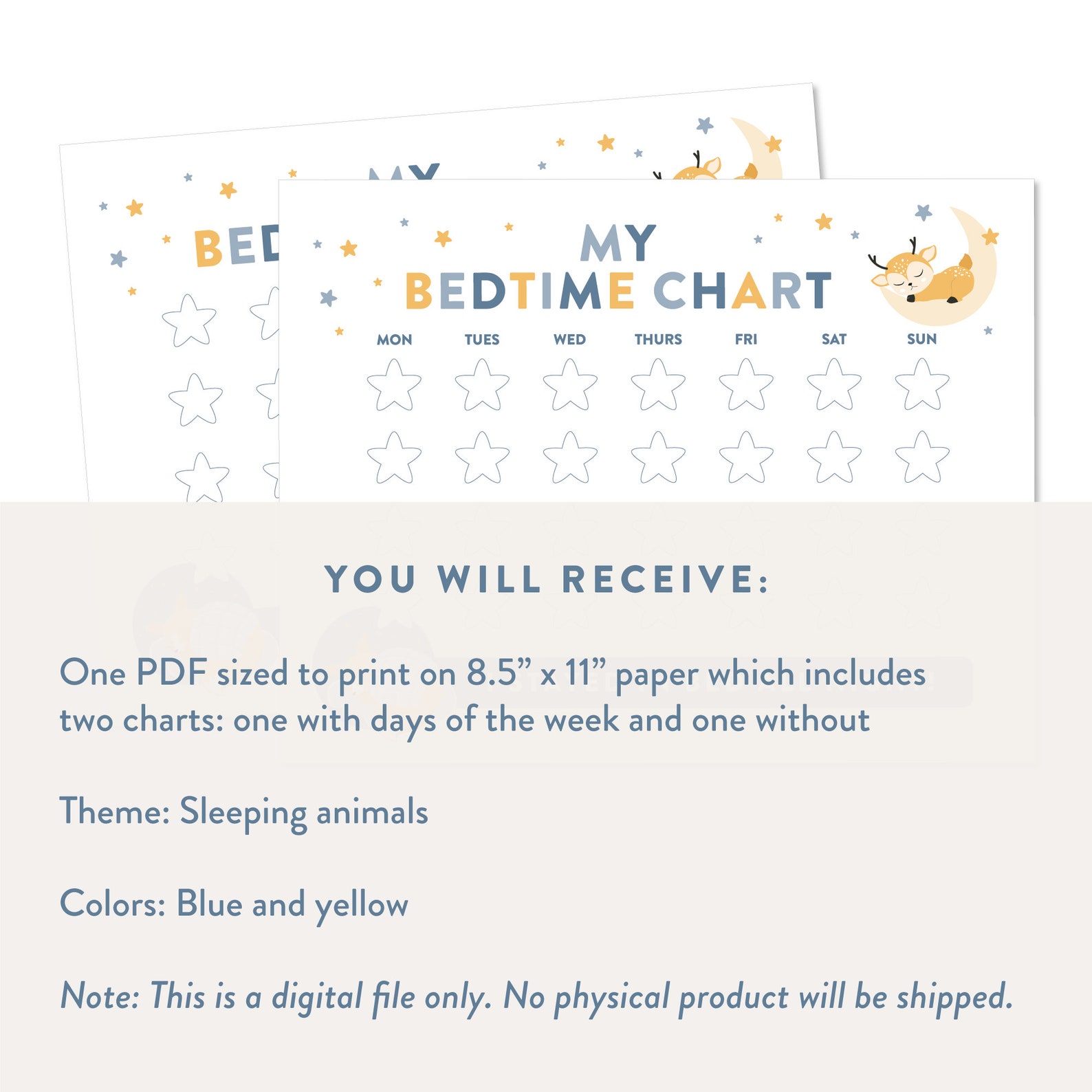 Printable Bedtime Chart, Sleep Chart for Kids, Toddler Sticker Chart ...