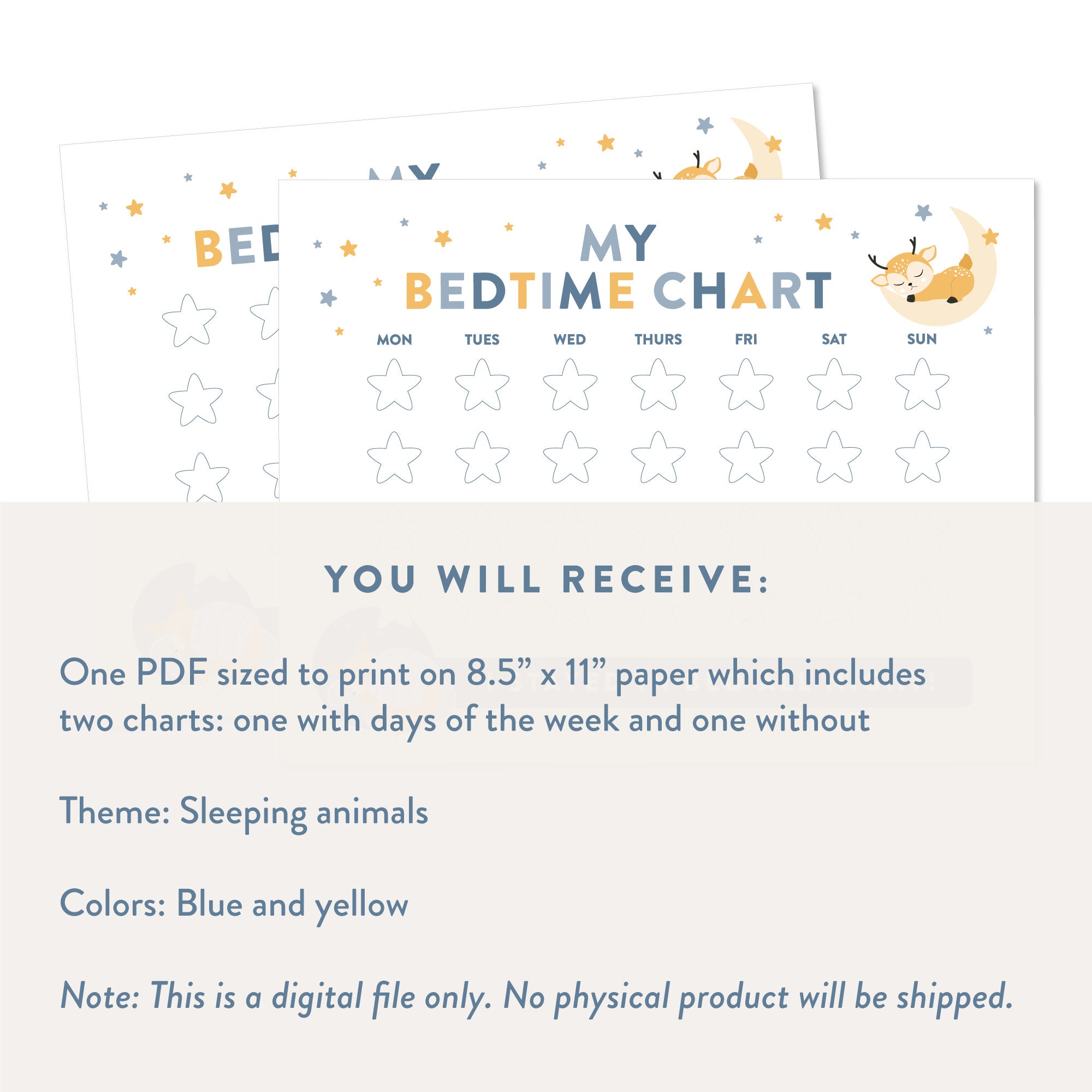 Printable Bedtime Chart, Sleep Chart for Kids, Toddler Sticker Chart ...