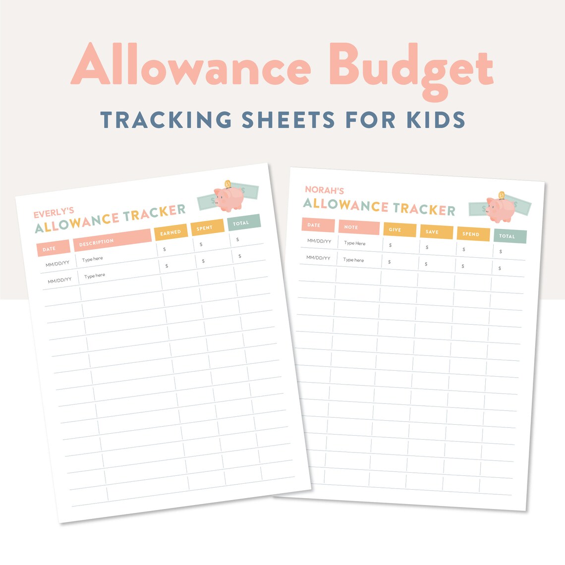 Allowance Budget Tracker for Kids, Printable Expense List, Editable ...