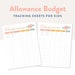 Allowance Budget Tracker for Kids, Printable Expense List, Editable ...