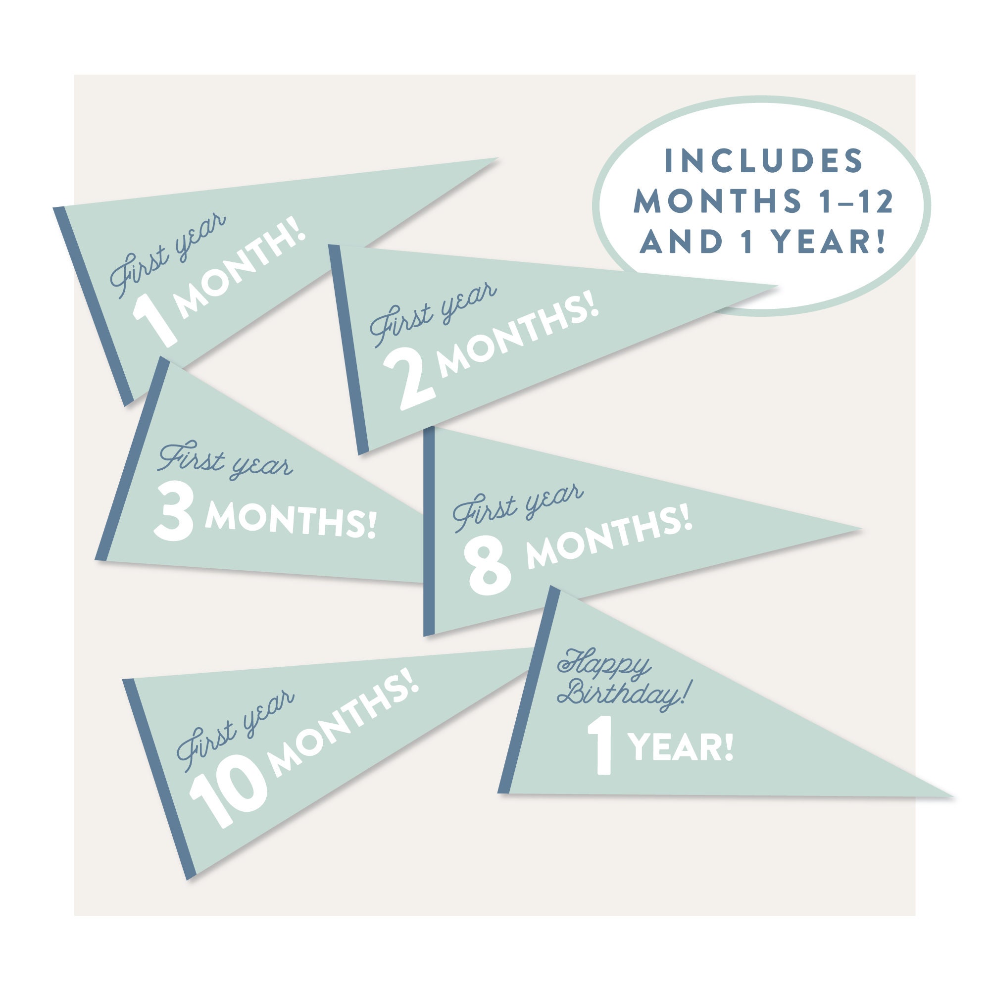 Baby Monthly Milestone Photo Printable, First Year Pennant Flags for ...