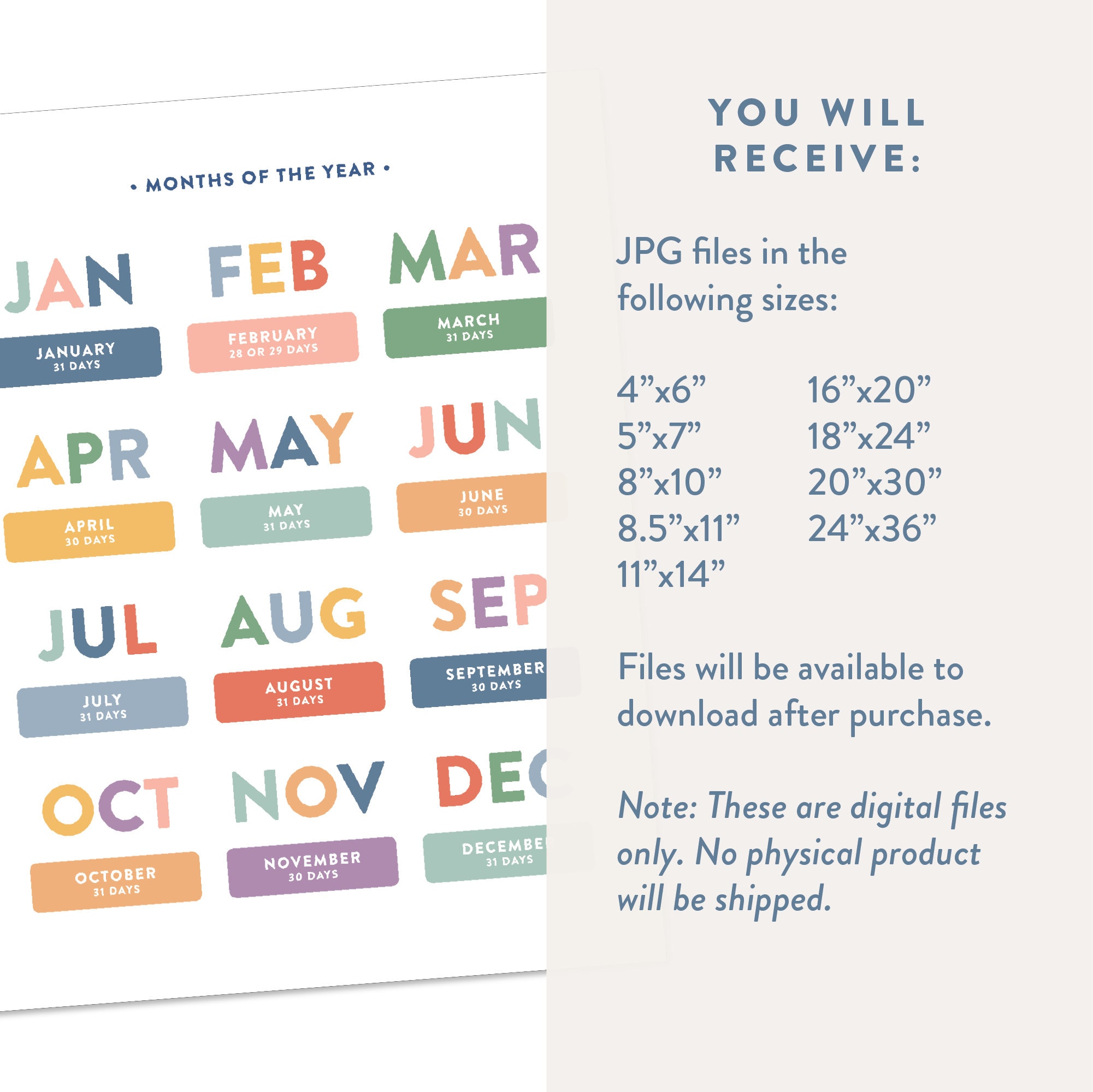Months of the Year Printable Wall Art: Rainbow Classroom Poster ...