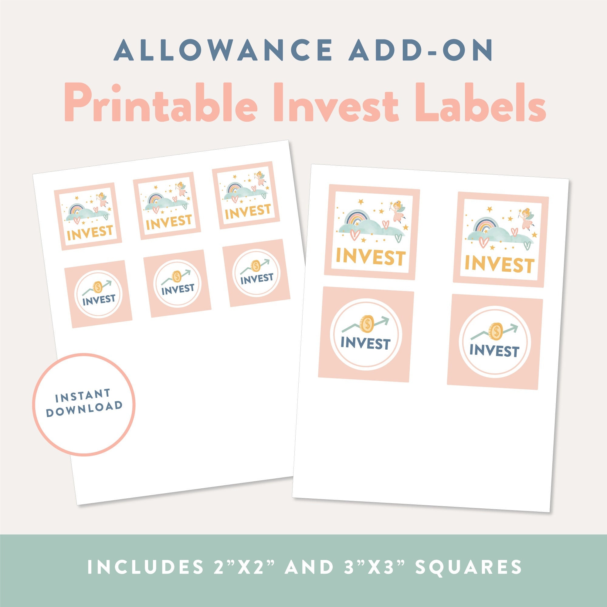 Invest Labels, Printable Allowance Jar Labels, Piggy Bank Labels, Kids ...