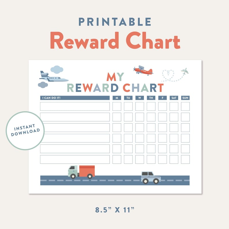 Transportation Reward Chart, Printable Sticker Chart for Kids, Cars ...