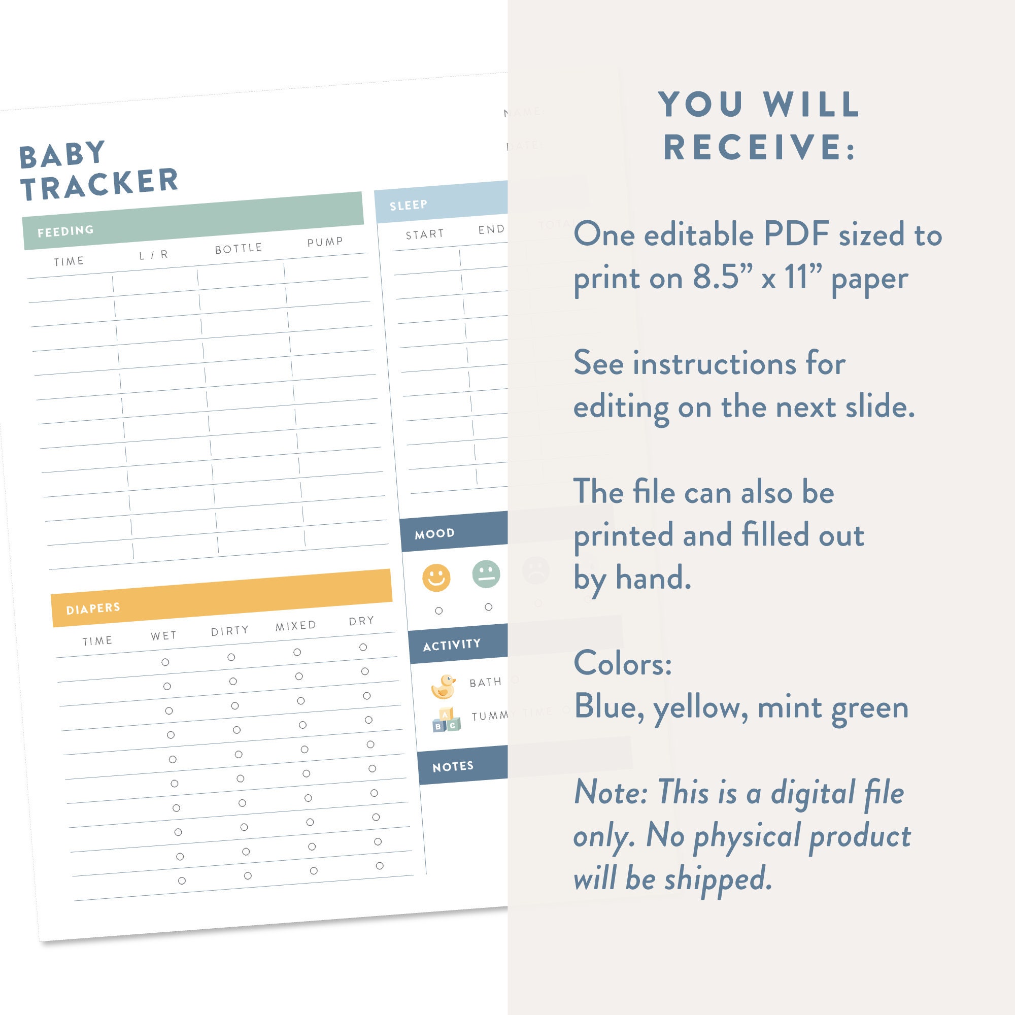 Printable Newborn Care Log, Editable Baby Tracker for Feeding, Diapers ...