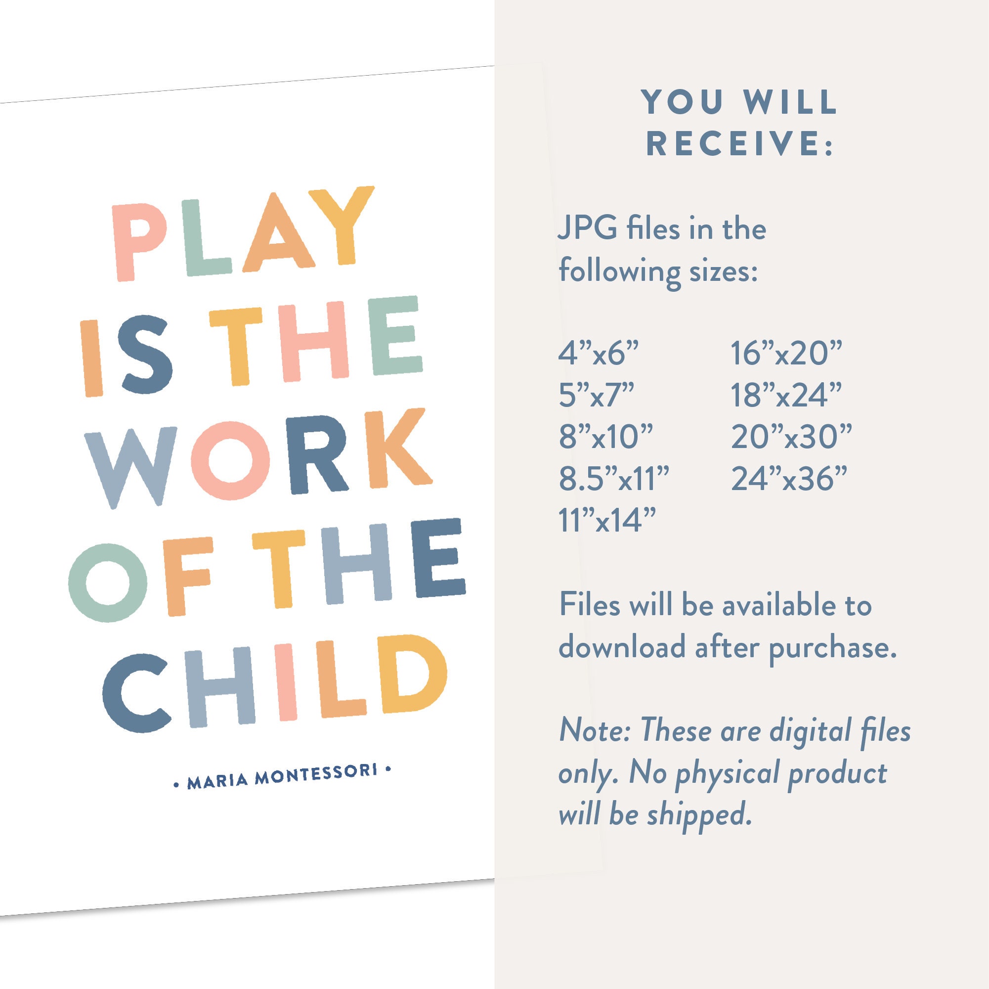 Play is the Work of the Child Printable Wall Art, Playroom Poster, Kids ...