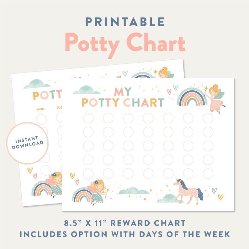 Unicorn Potty Chart, Printable Potty Training Reward Chart for Kids ...