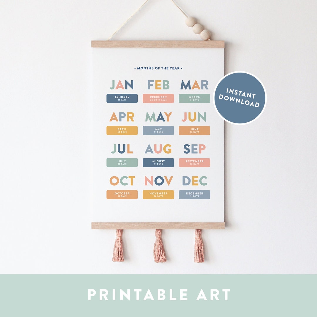 Months of the Year Educational Poster: Pastel Classroom Decor (digital ...