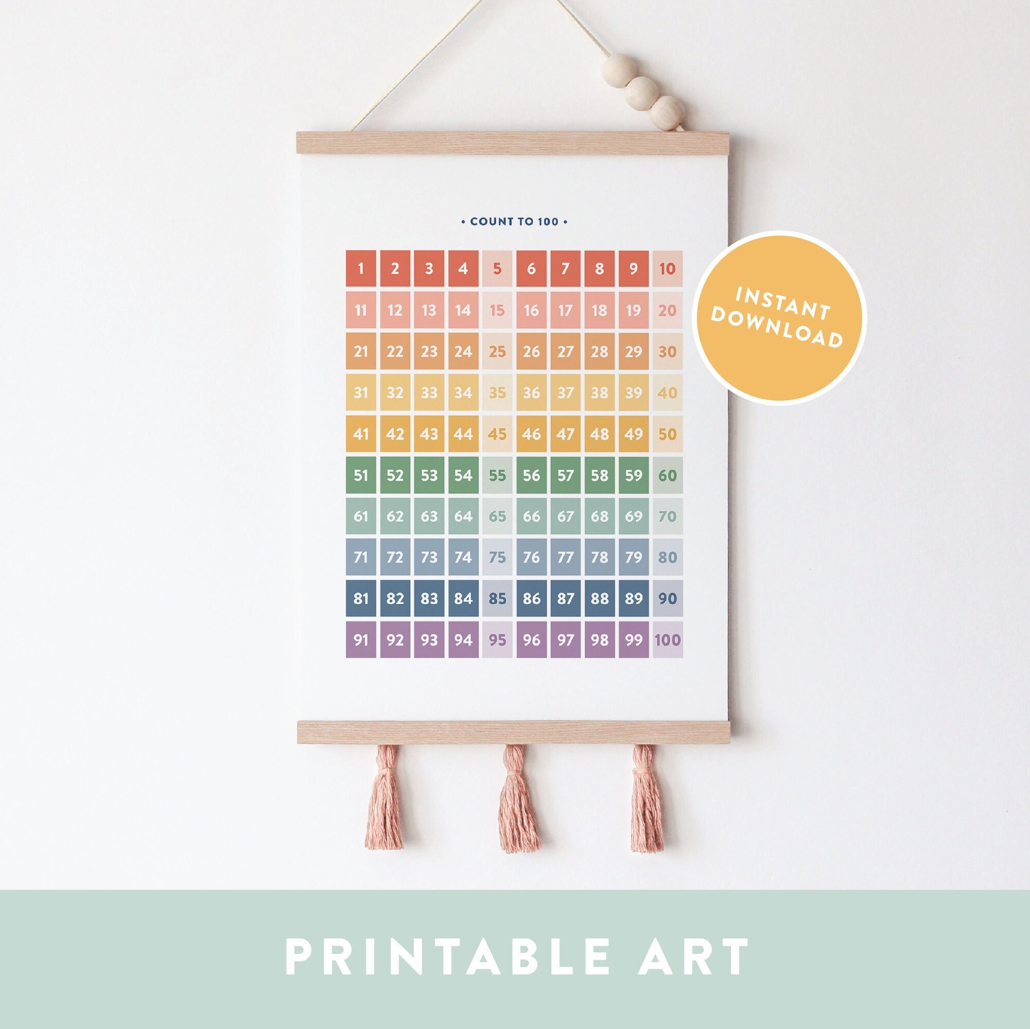 Count to 100 Educational Poster, Printable Wall Art, Math Printable ...