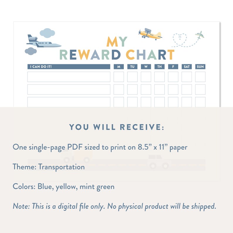Transportation Reward Chart: Kids Chore Routine (digital Download) - Etsy