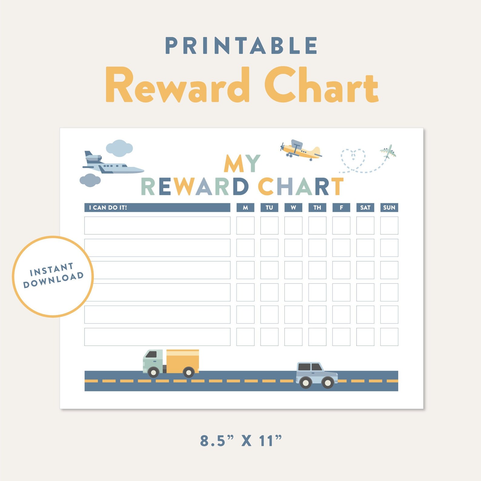Transportation Reward Chart, Printable Sticker Chart for Kids, Cars ...
