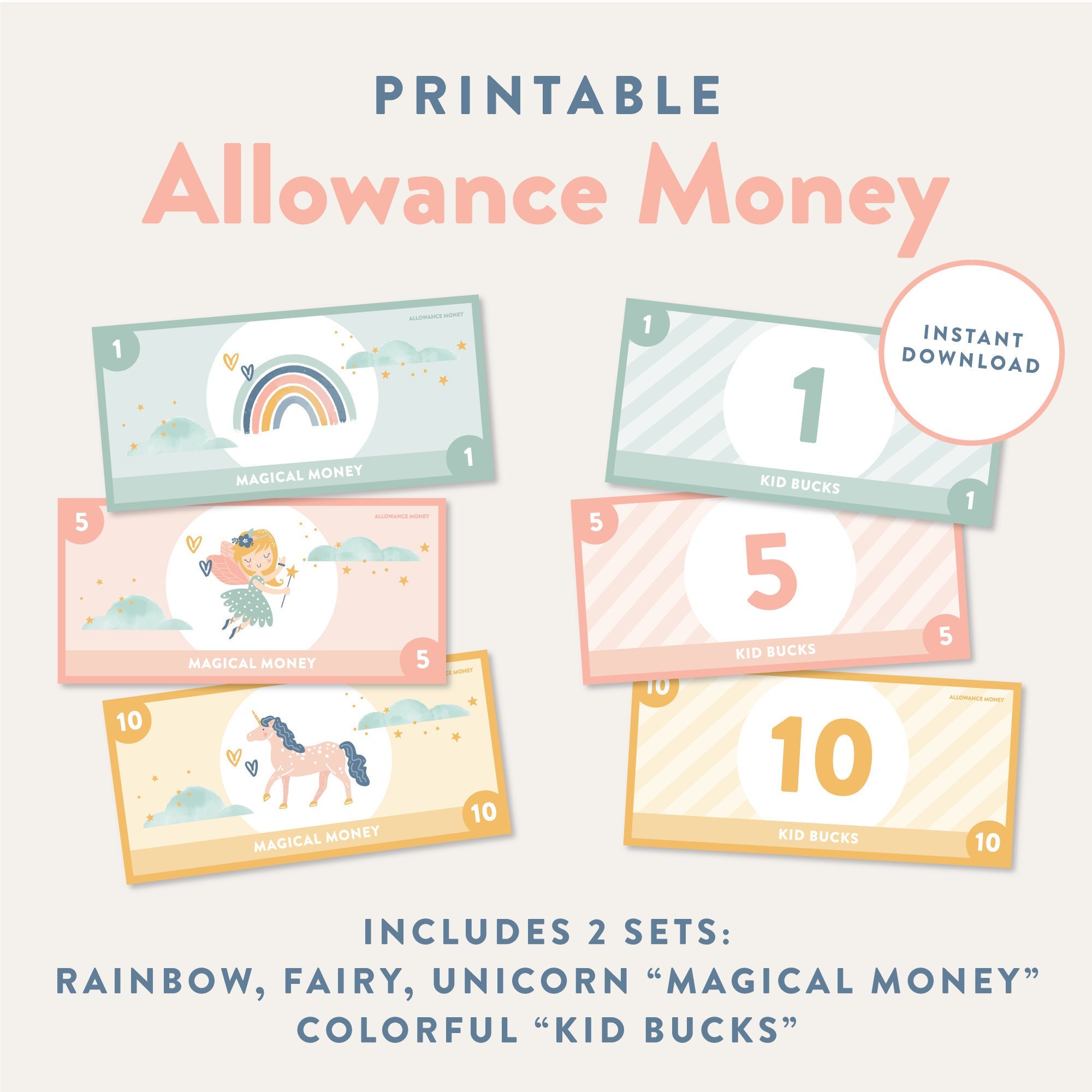 Allowance Money for Kids Printable Allowance Dollars Kid - Etsy