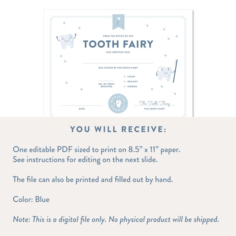 Editable Tooth Fairy Certificate Printable Tooth Fairy - Etsy Canada