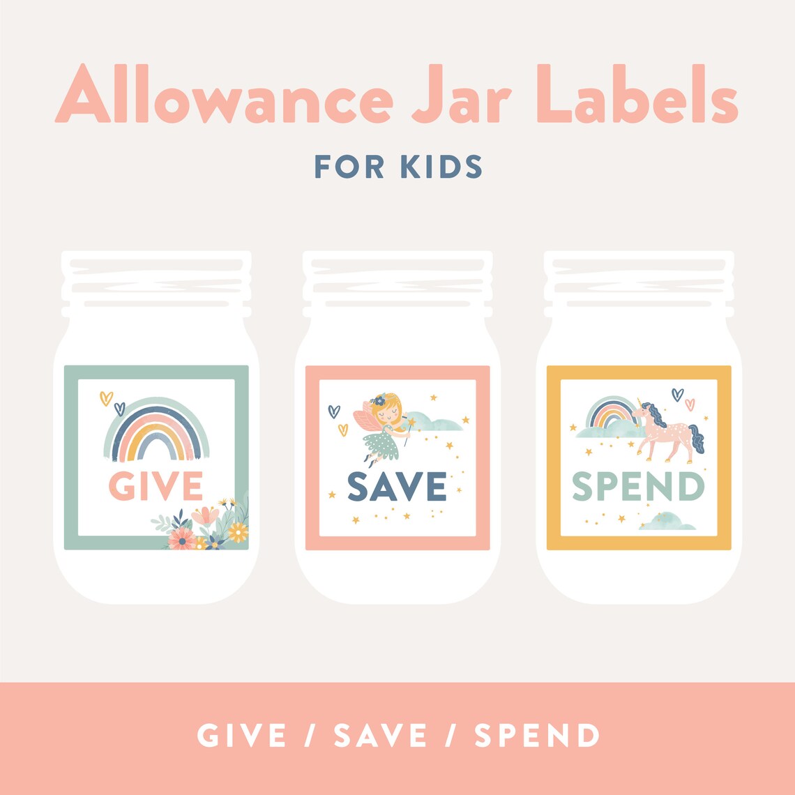 Give Save Spend Labels Printable Allowance Jar Label - Etsy