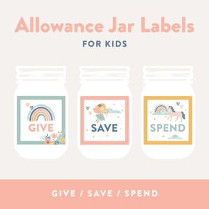 Give Save Spend Labels, Printable Allowance Jar Label, Rainbow, Fairy ...