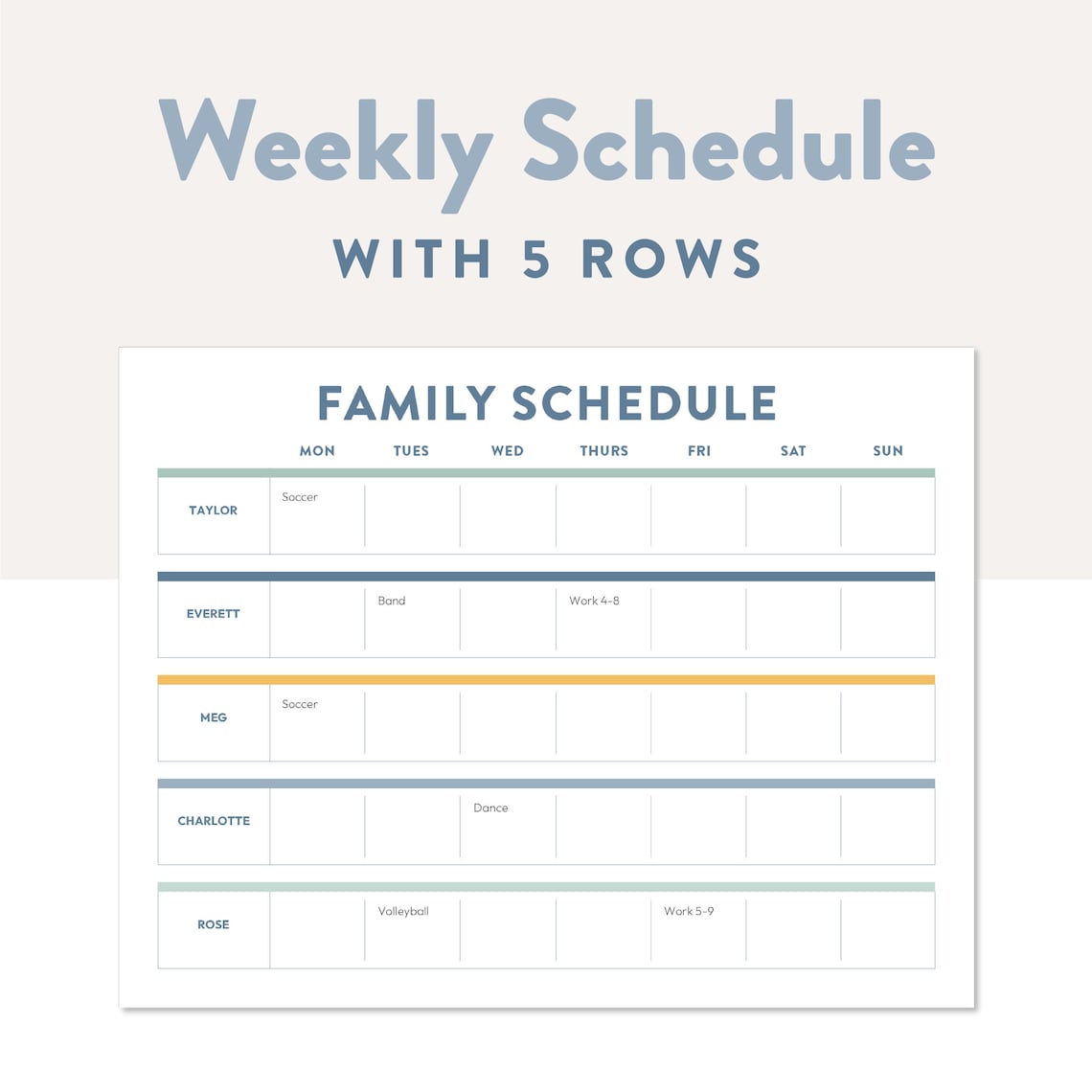 Editable Family Schedule Printable Weekly Planner - Etsy