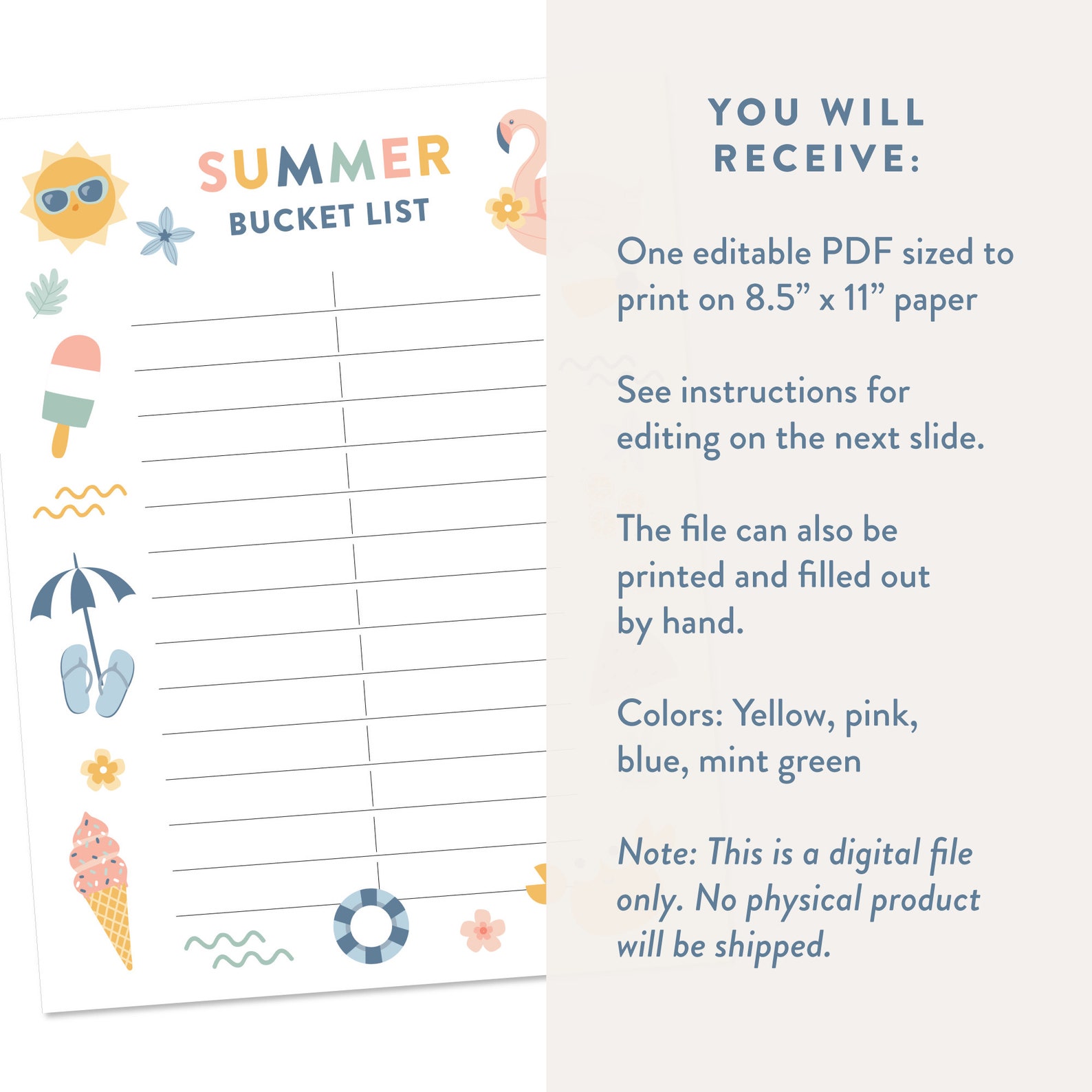 Editable Summer Bucket List, Printable Summer Fun Sheet, Kids and ...