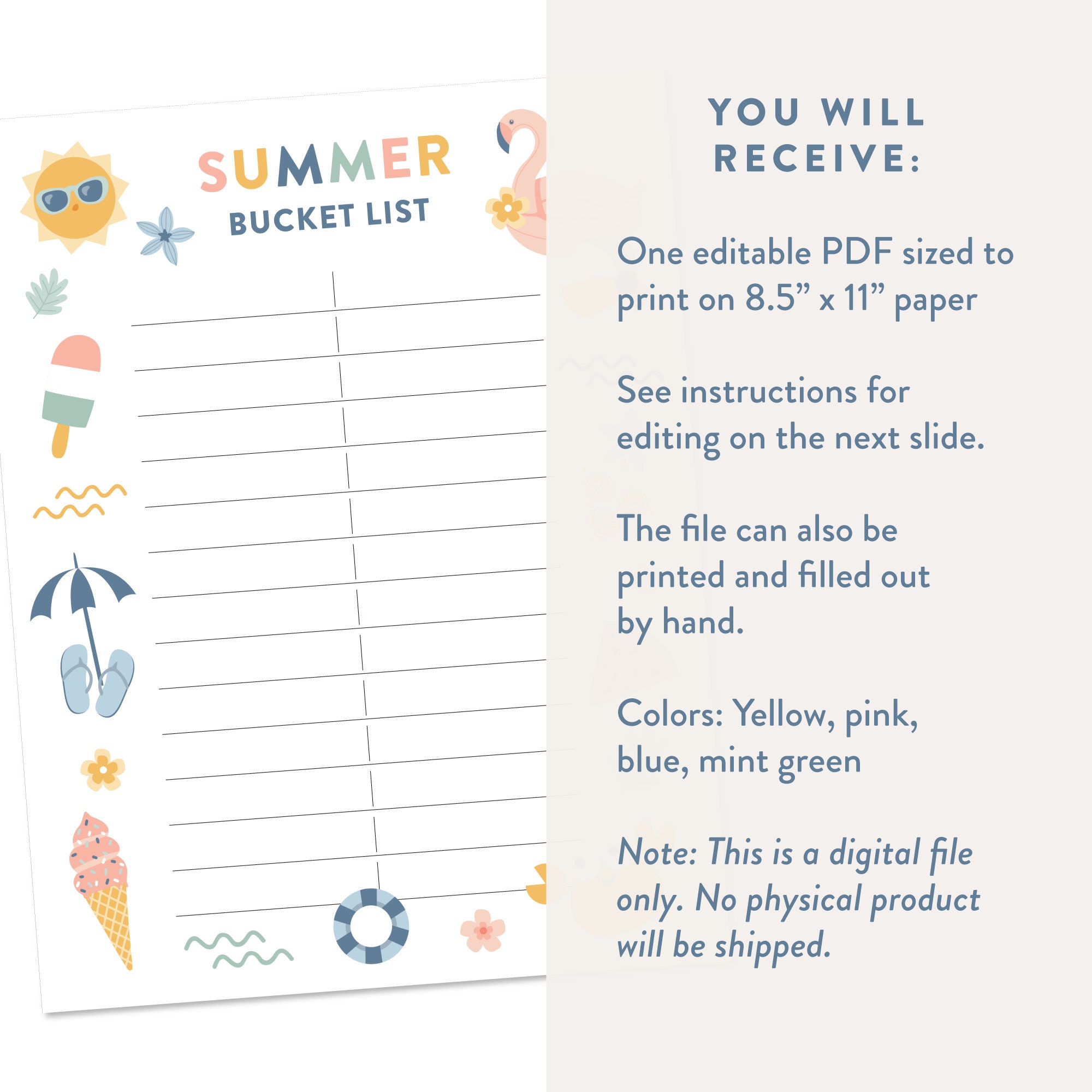 Editable Summer Bucket List, Printable Summer Fun Sheet, Kids and ...