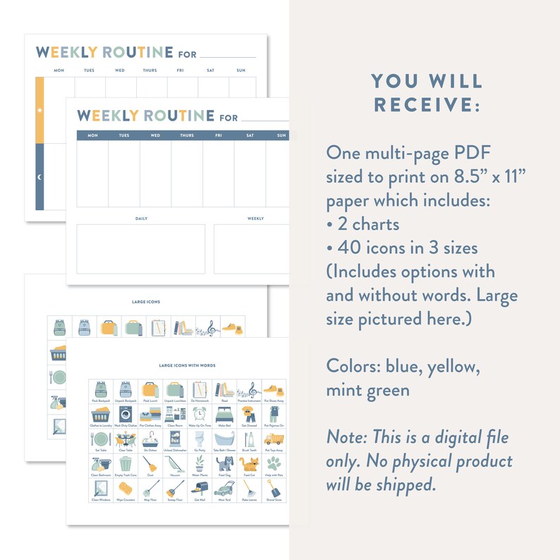 Weekly Routine Chart With Pictures, Printable Visual Chart for Kids ...