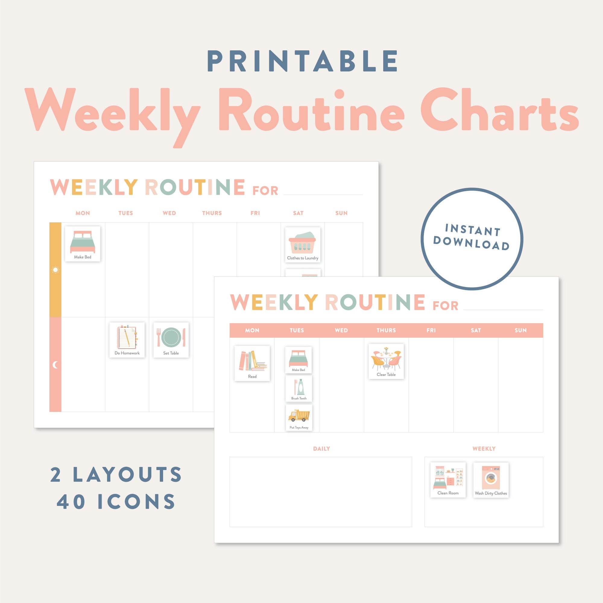 Weekly Routine Chart With Pictures, Printable Visual Chart for Kids ...