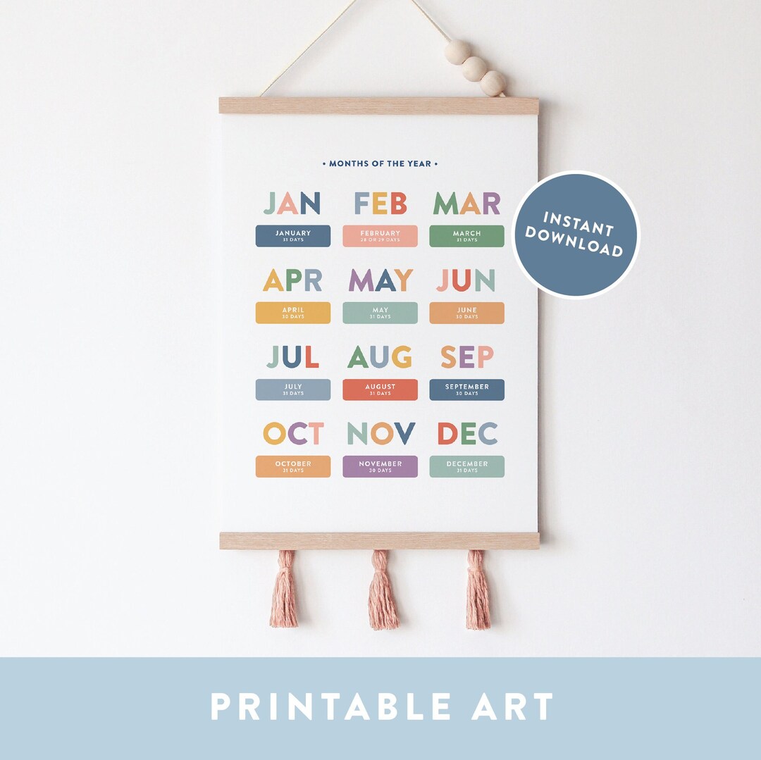 Months of the Year Printable Wall Art: Rainbow Classroom Poster ...