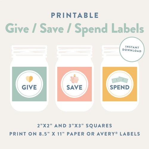 Money Labels for Kids save/spend/give - Etsy