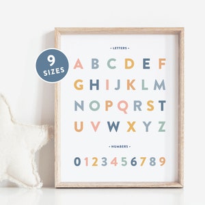 Letters & Numbers Educational Poster, Printable Wall Art, Playroom ...