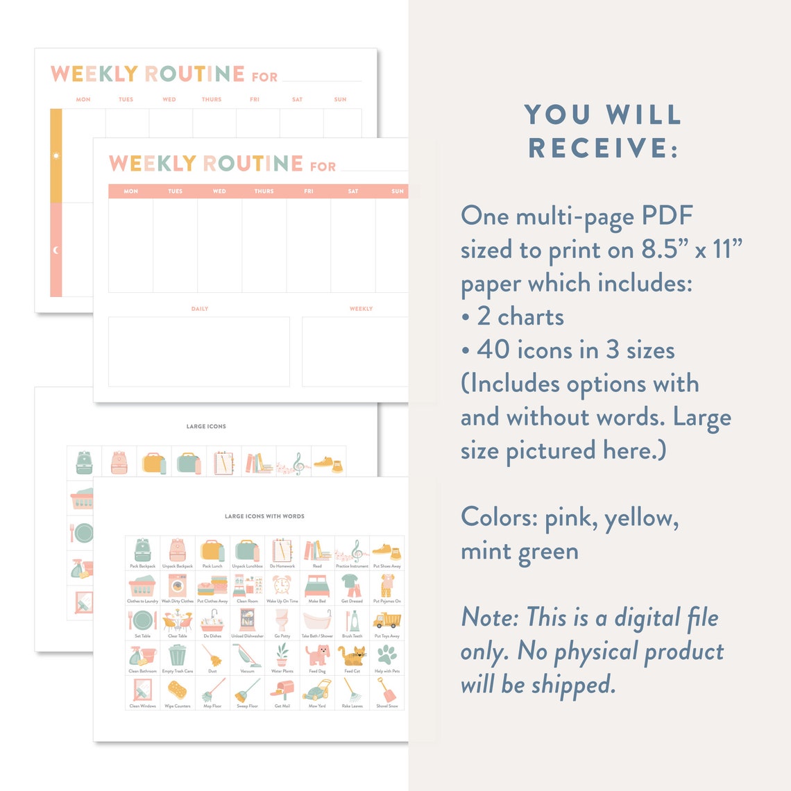 Weekly Routine Chart With Pictures, Printable Visual Chart for Kids ...