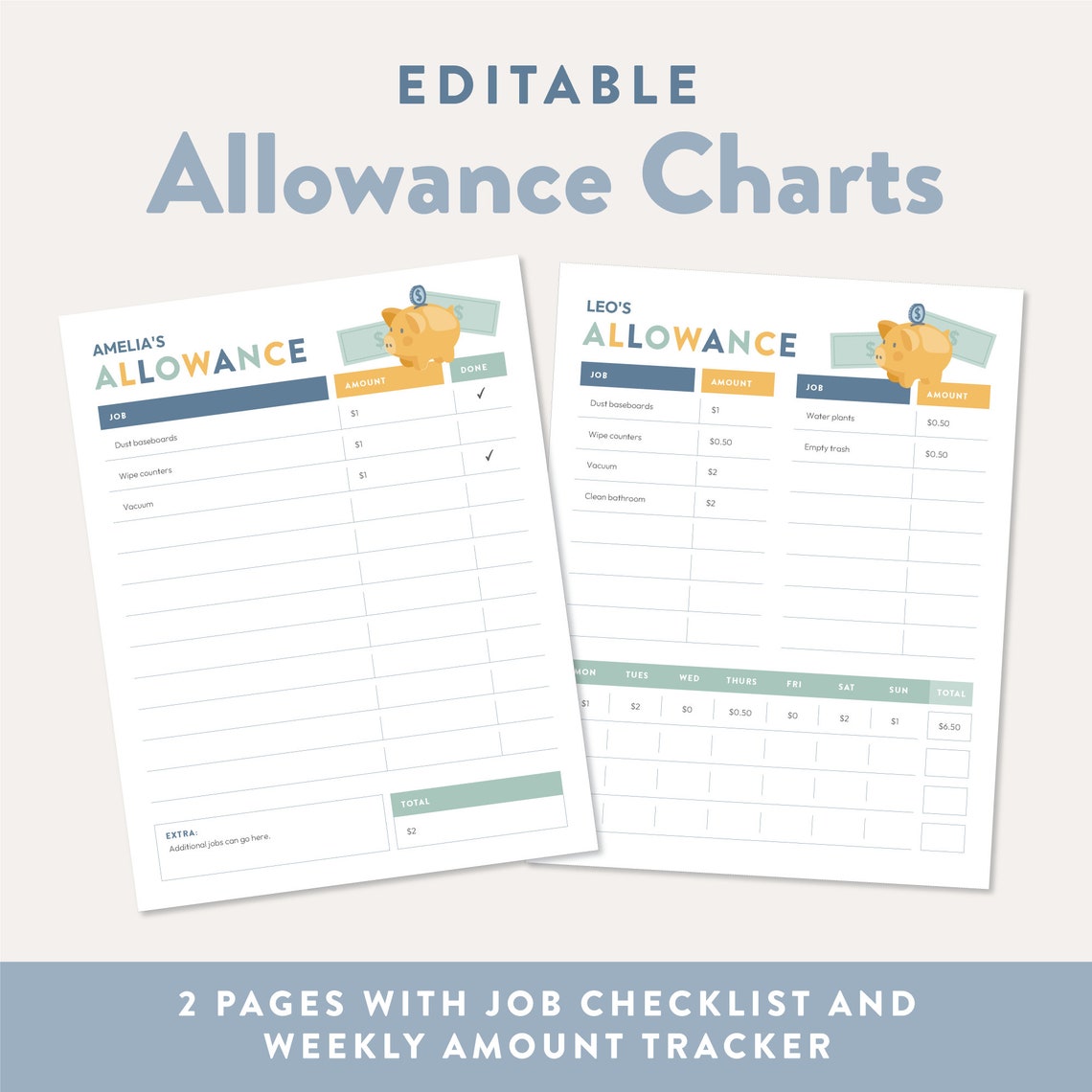 Printable Money Management Kit for Kids Allowance Charts - Etsy