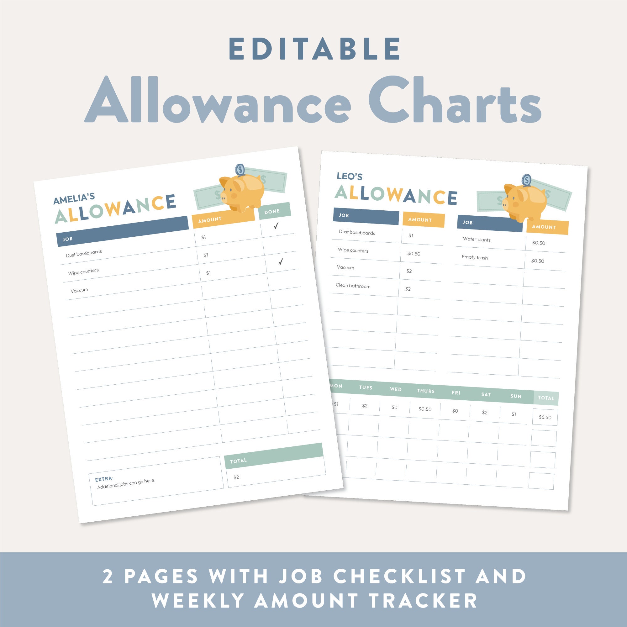 Printable Money Management Kit for Kids Allowance Charts - Etsy