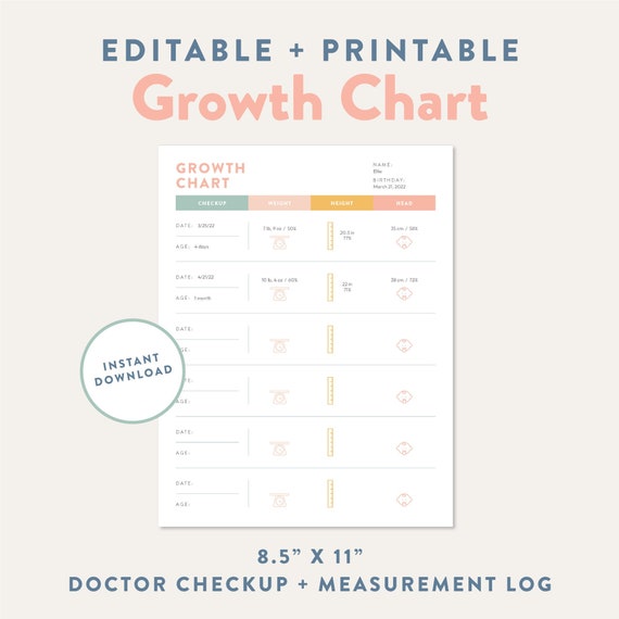 Editable Growth Chart Printable Checkup Log for Baby and Kid - Etsy