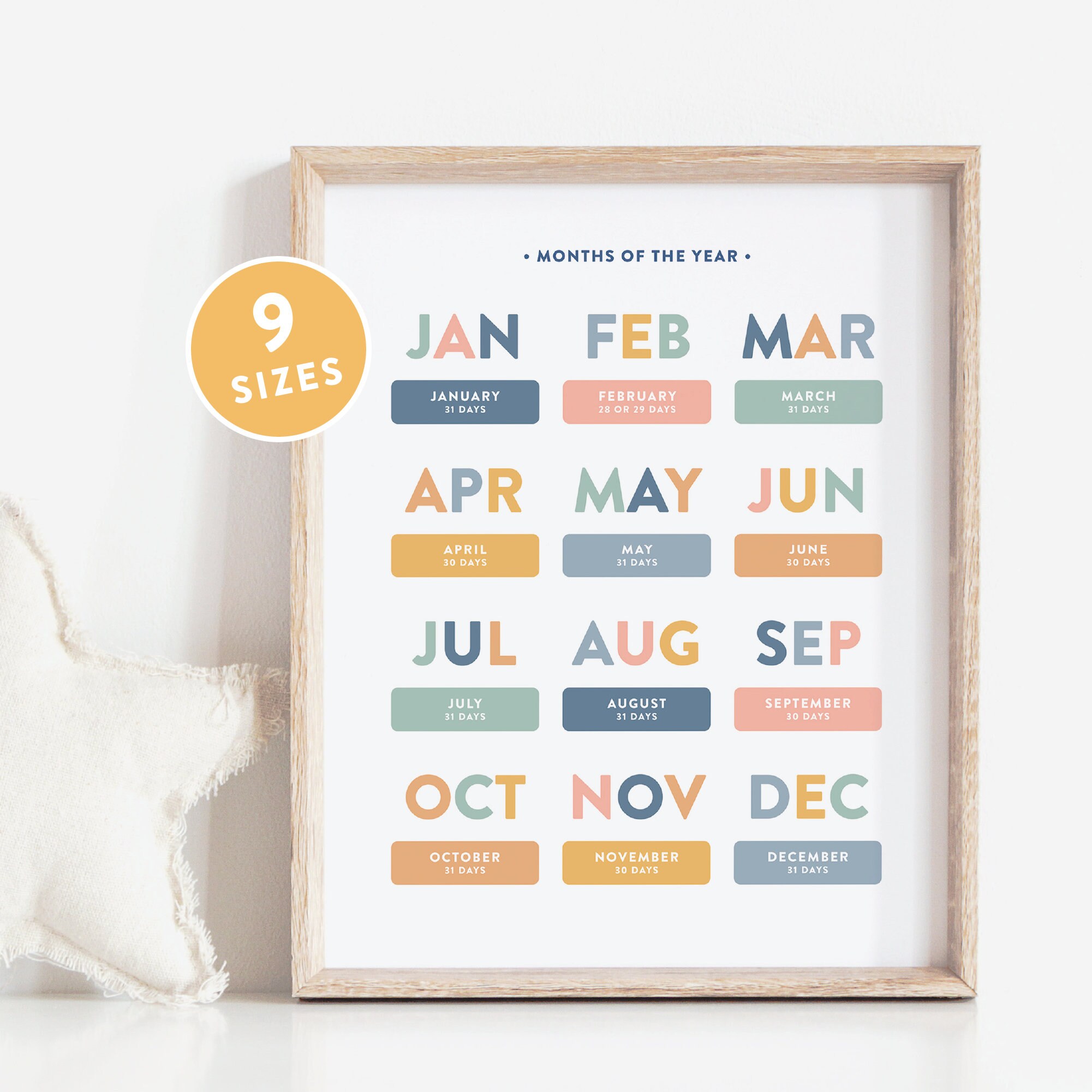 Months of the Year Educational Poster, Printable Wall Art, Homeschool ...