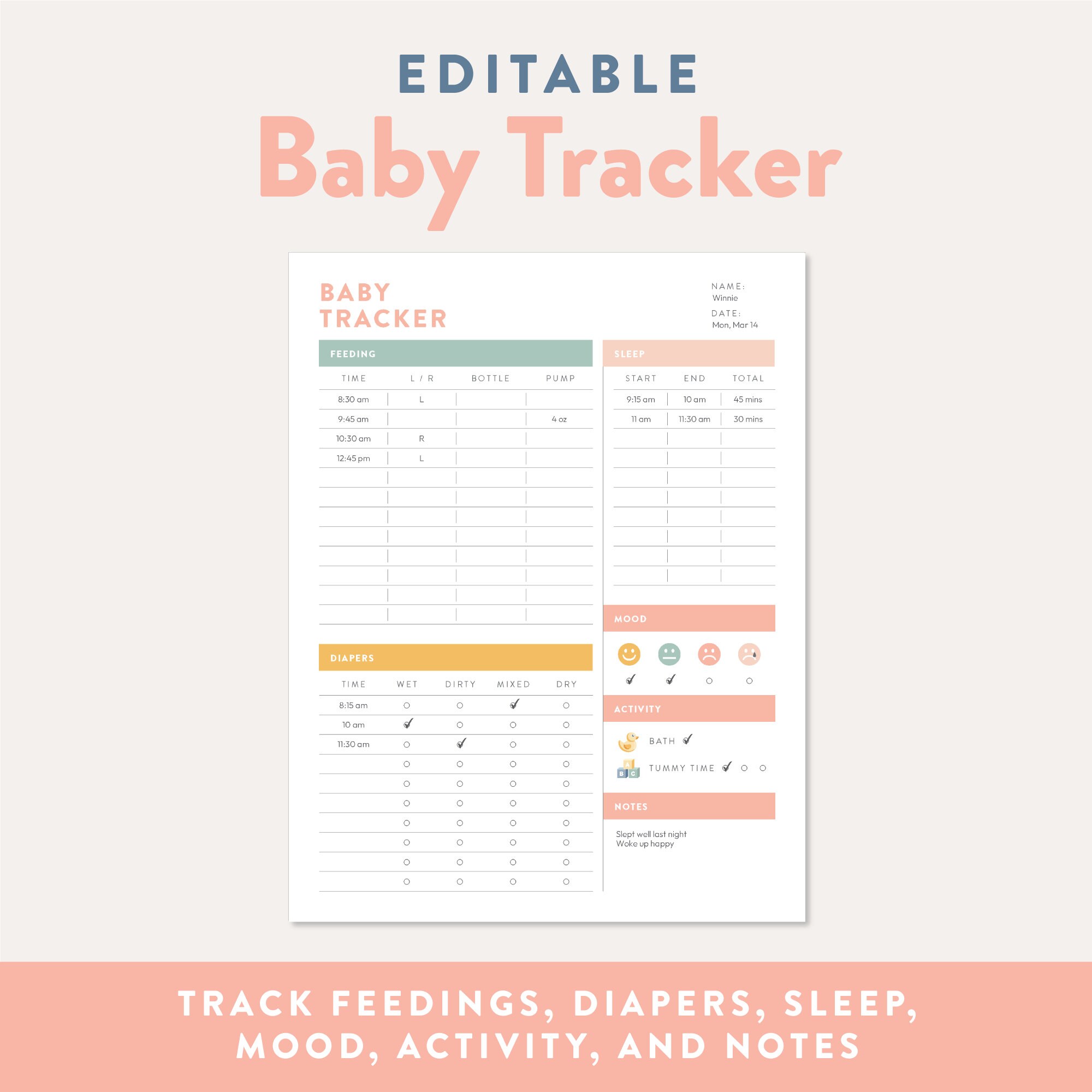 Editable Baby Care Bundle: Tracker, Growth Chart, Medicine Log (digital ...