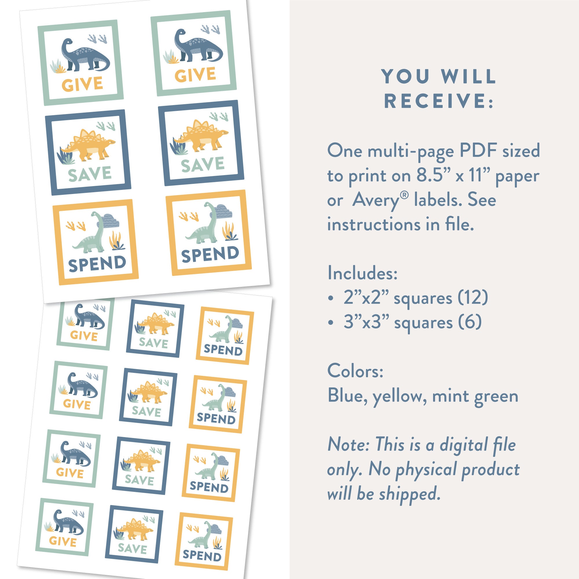 Give Save Spend Labels, Printable Allowance Jar Labels, Dinosaur ...