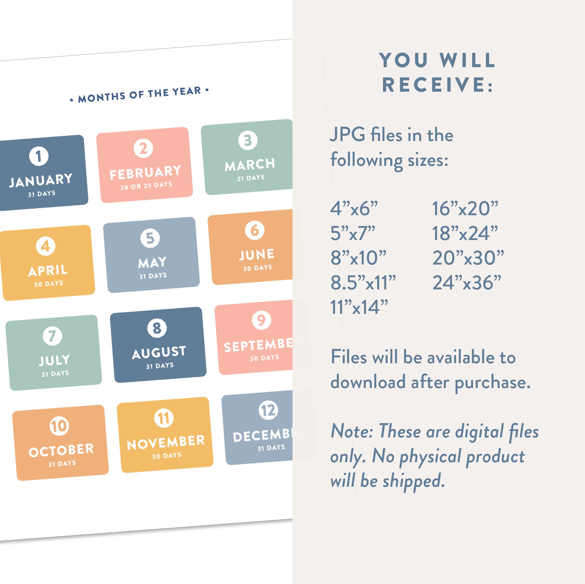 Months of the Year Printable Wall Art, Educational Poster, Playroom ...