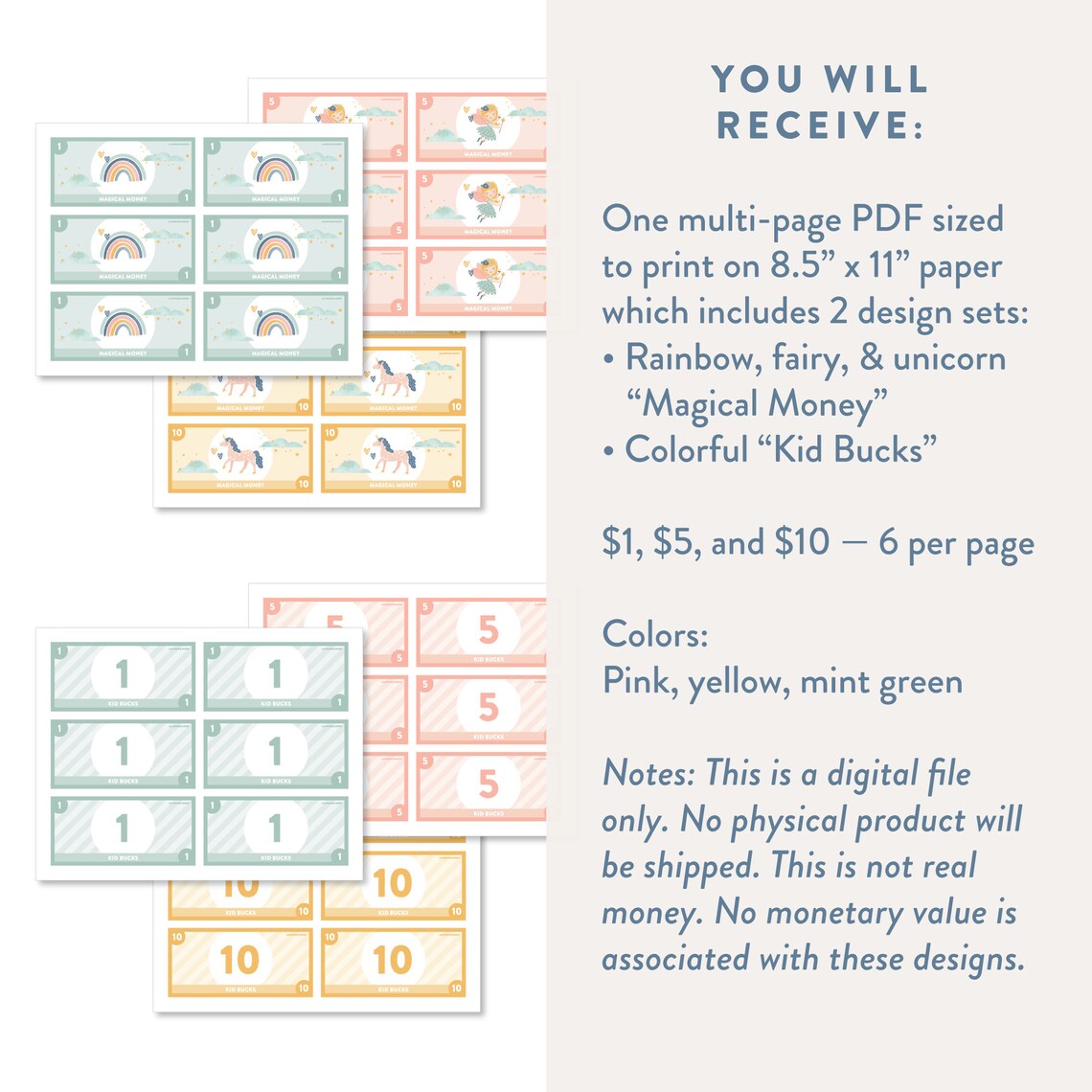 Allowance Money for Kids Printable Allowance Dollars Kid - Etsy