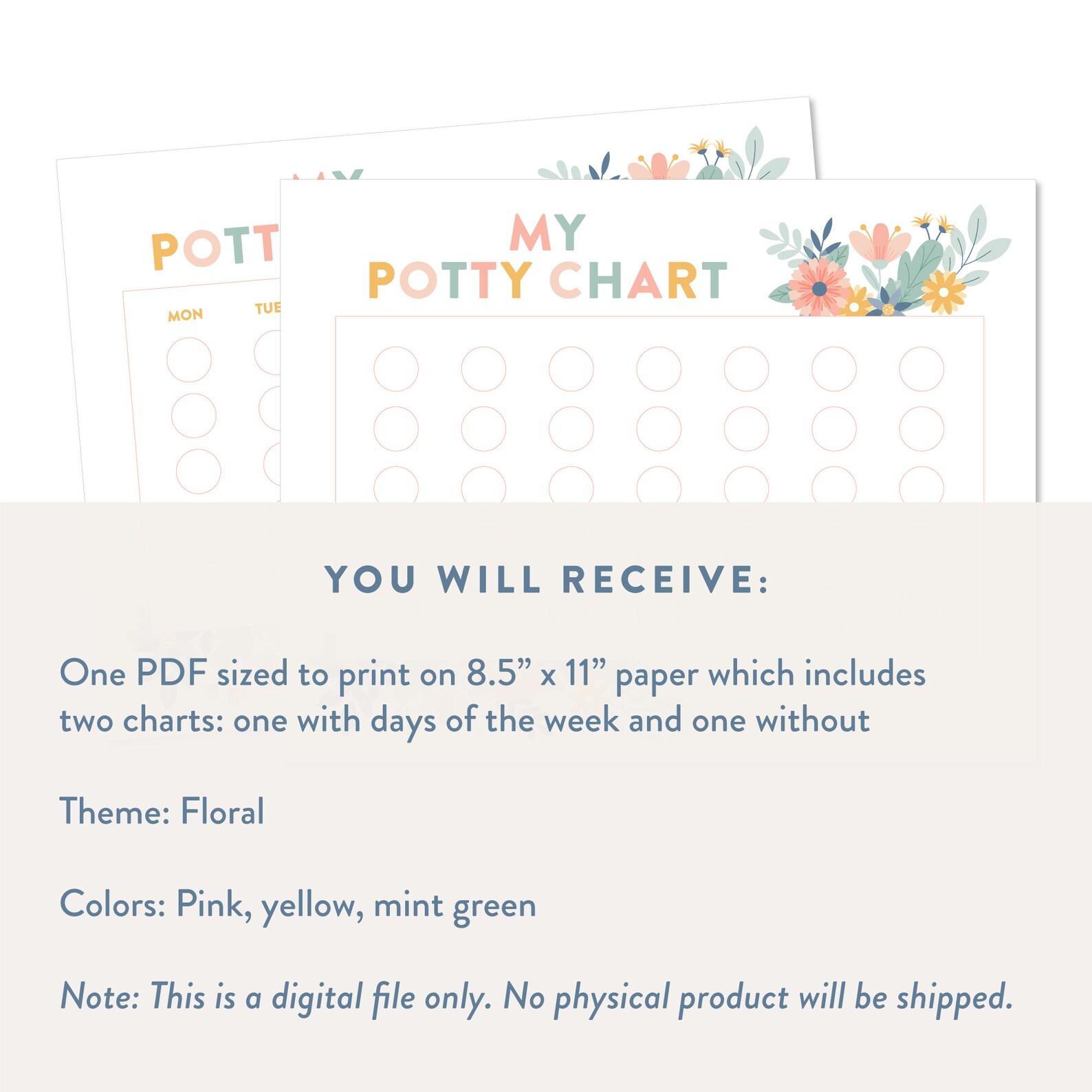 Floral Potty Chart, Printable Potty Training Reward Chart for Kids ...