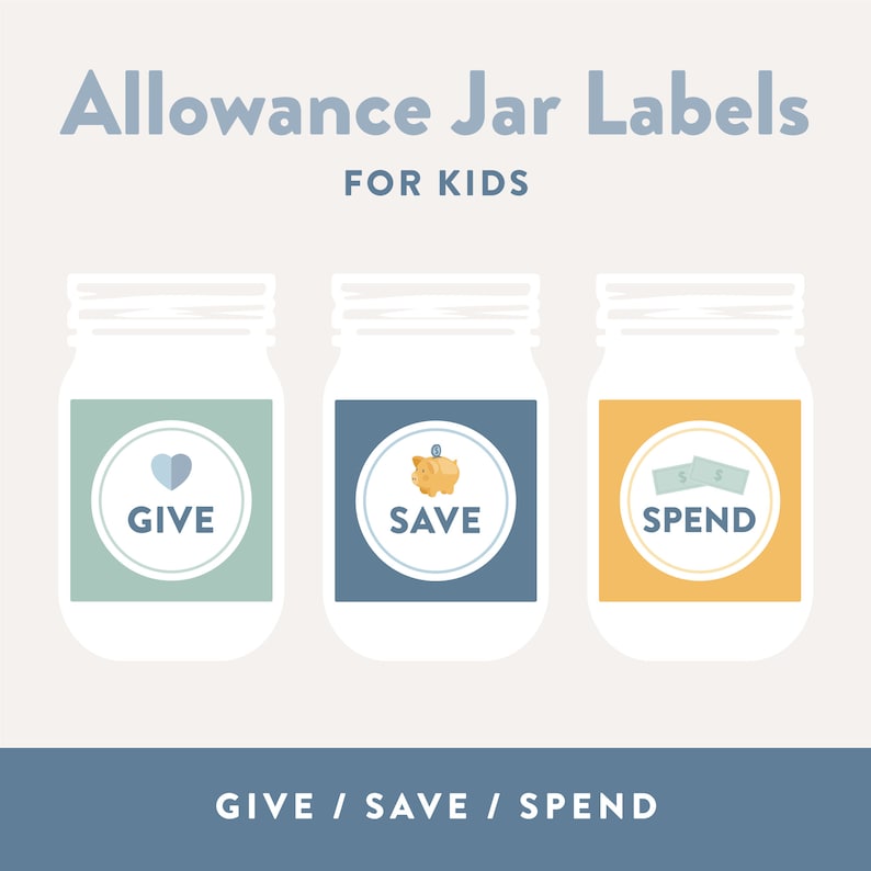 Give Save Spend Square Labels, Printable Allowance Jar Labels, Piggy ...