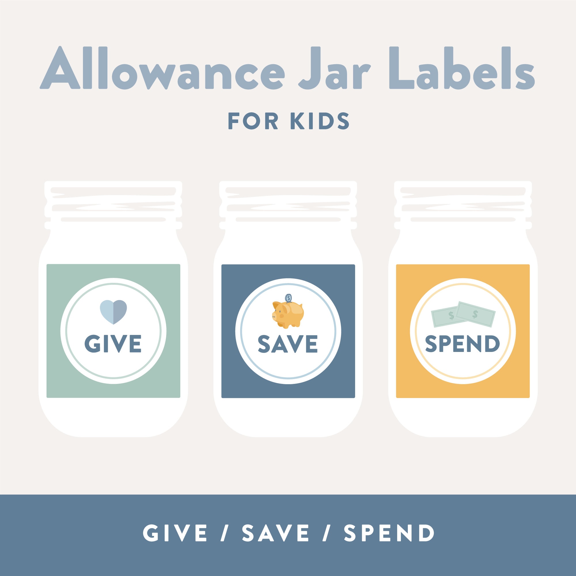 Allowance Jar Labels: Give Save Spend, Kids Money Management (digital ...