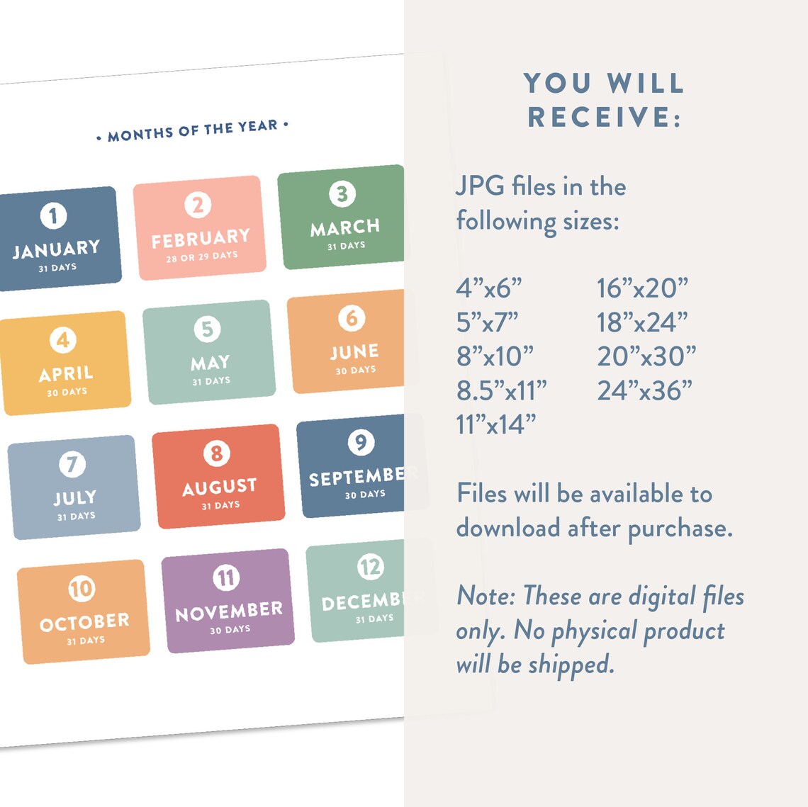 Months of the Year Educational Poster, Printable Wall Art, Classroom ...