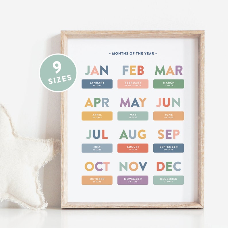 Months of the Year Printable Wall Art: Rainbow Classroom Poster ...