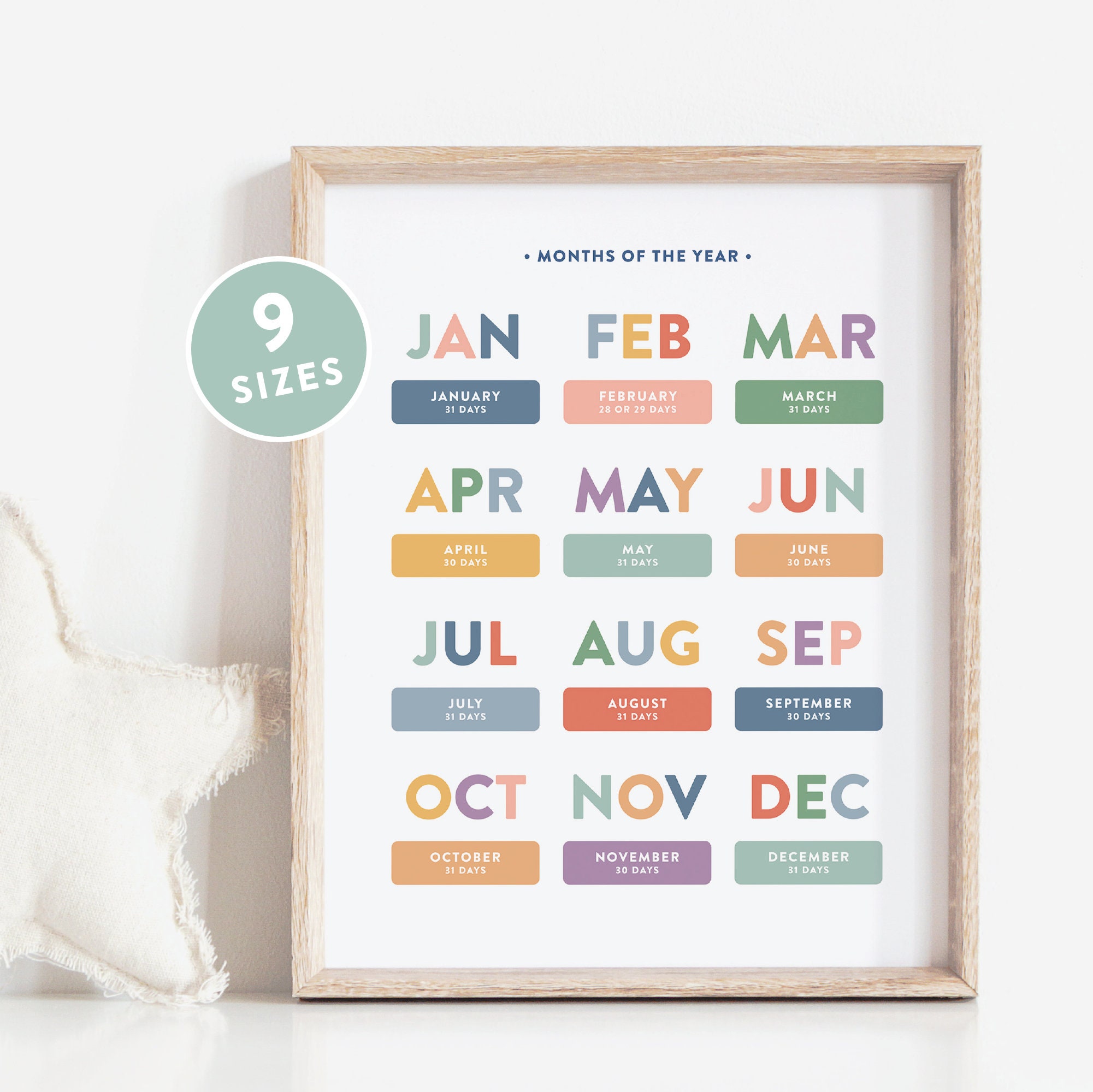 Months of the Year Printable Wall Art: Rainbow Classroom Poster ...