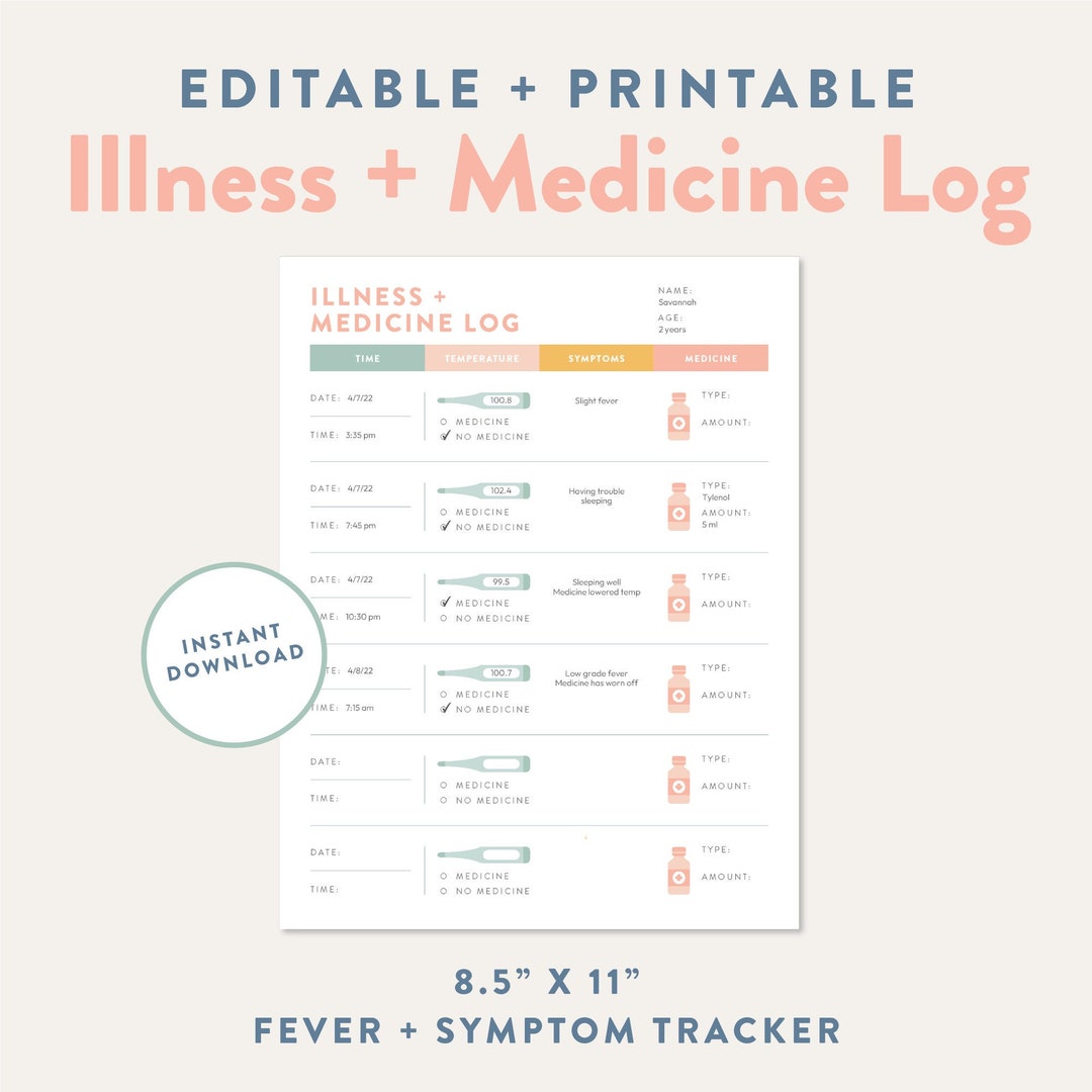 Editable Baby Illness Log: Fever & Symptom Tracker (digital Download ...