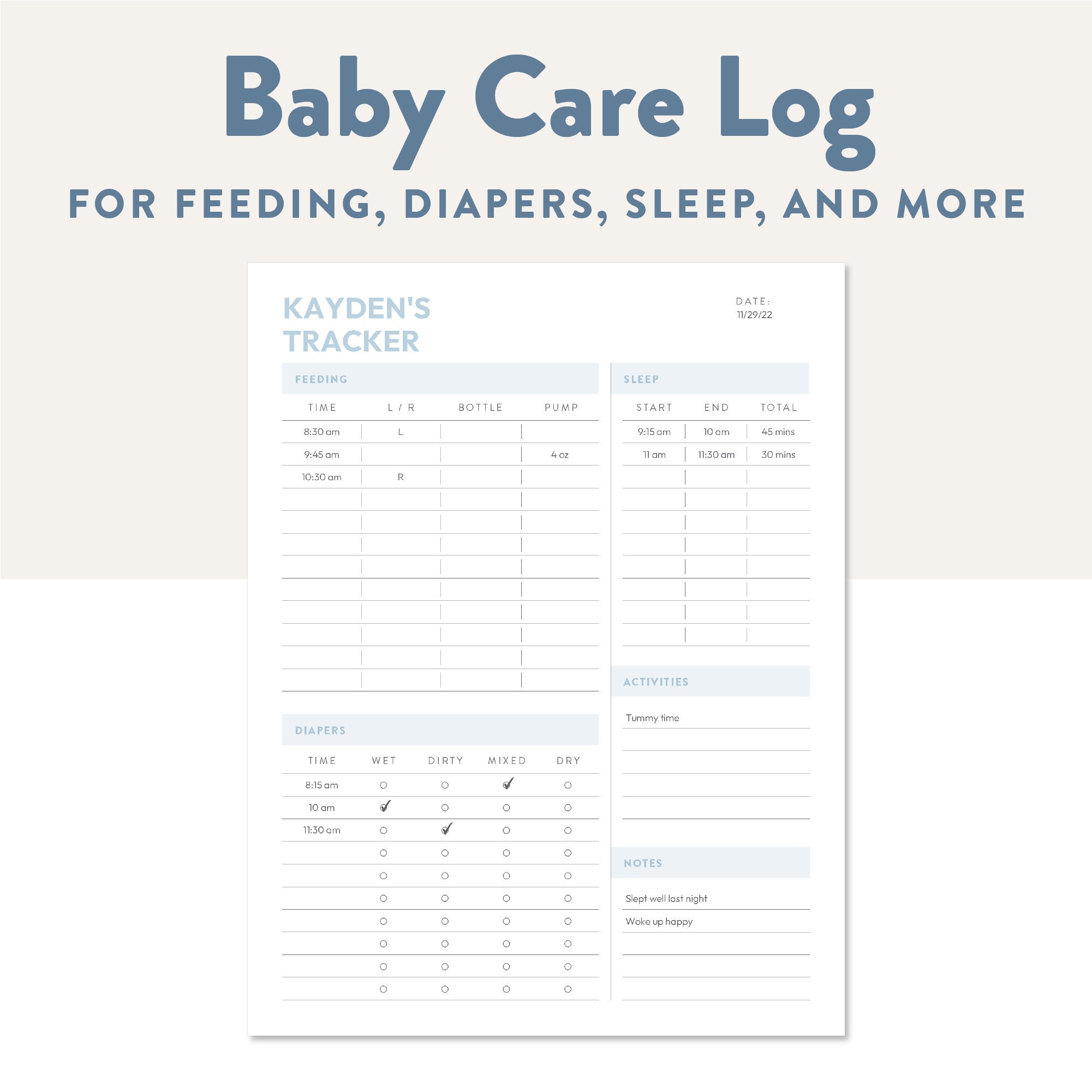 Printable Baby Tracker: Newborn Care Log (digital Download) - Etsy