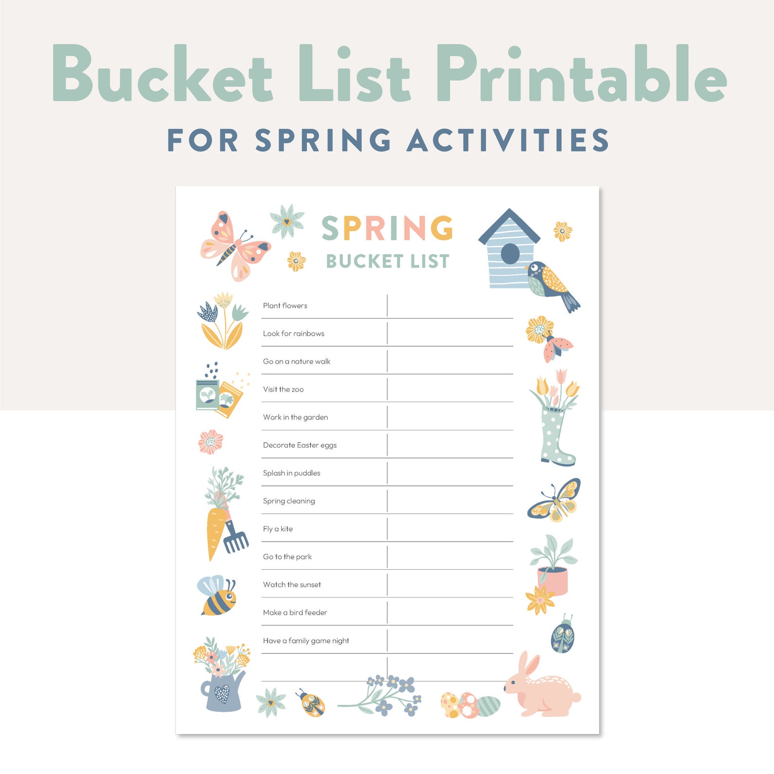 Editable Spring Bucket List, Printable Spring Fun Sheet, Kids and ...