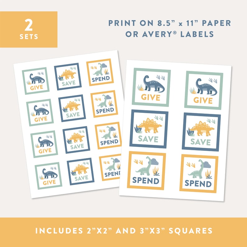 Give Save Spend Labels, Printable Allowance Jar Labels, Dinosaur ...