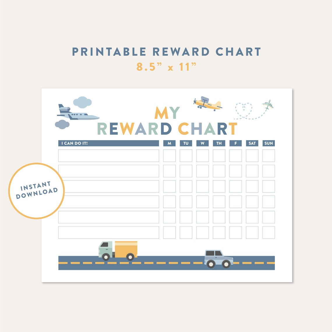 Transportation Reward Chart Printable Sticker Chart Kids | Etsy