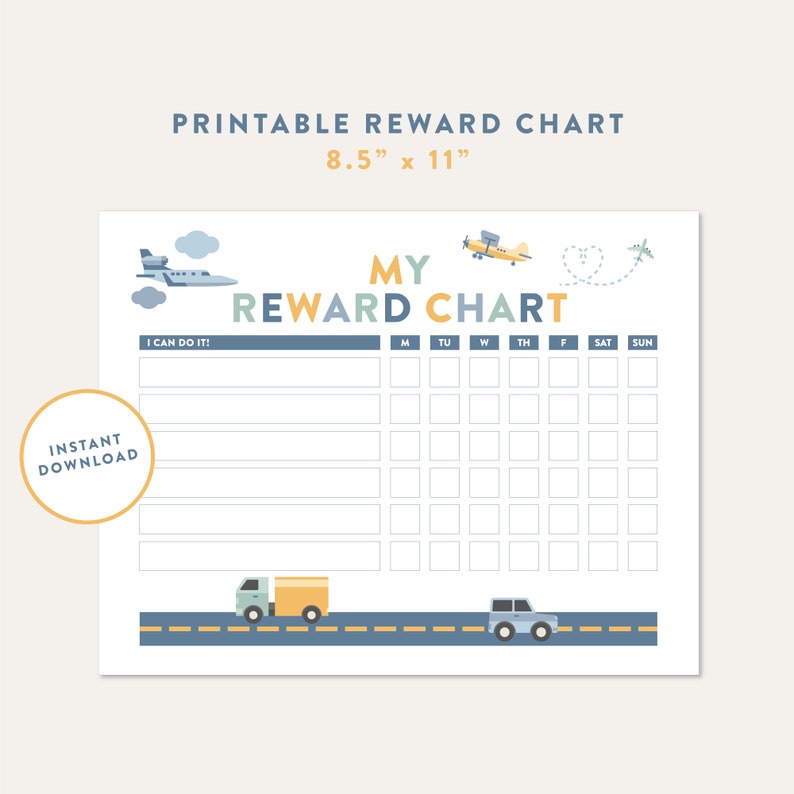 Transportation Reward Chart Printable Sticker Chart Kids | Etsy