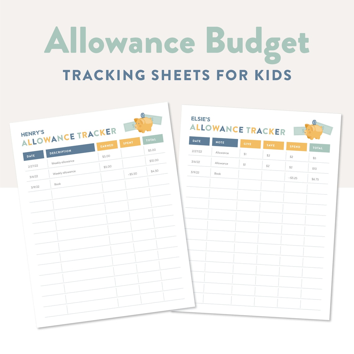 Kids Allowance Tracker: Printable Budget & Expense List (PDF Download ...